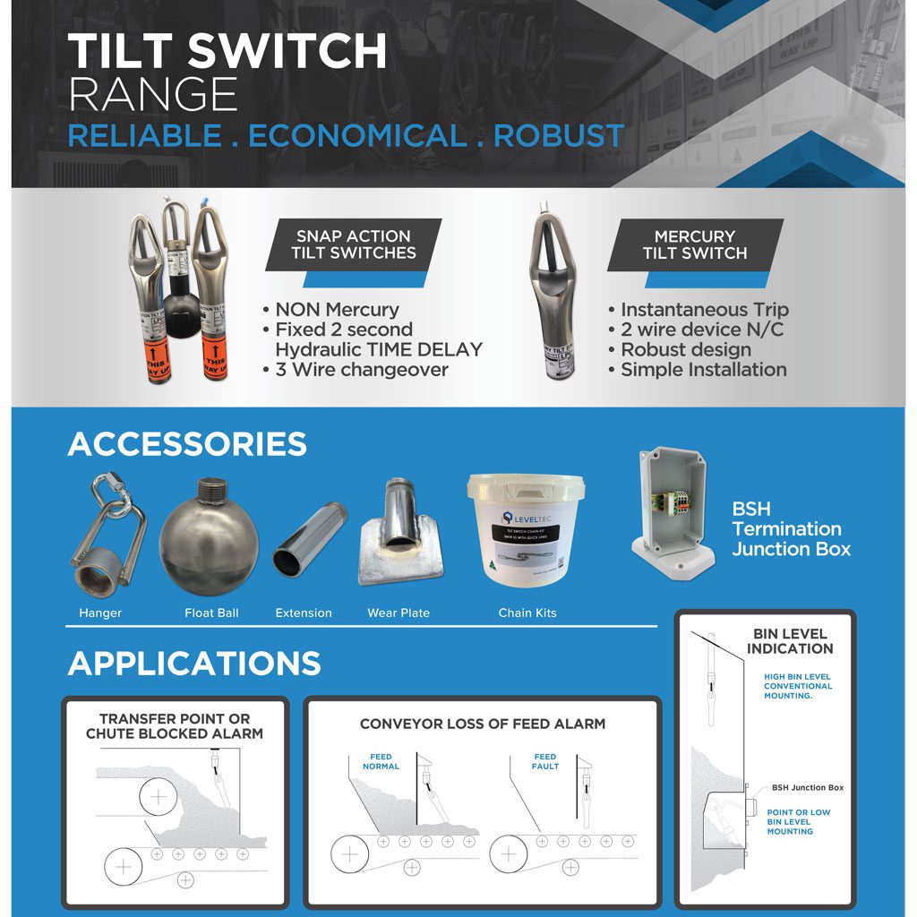 Non mercury Tilt Switches for light weight bulk materials – Leveltec